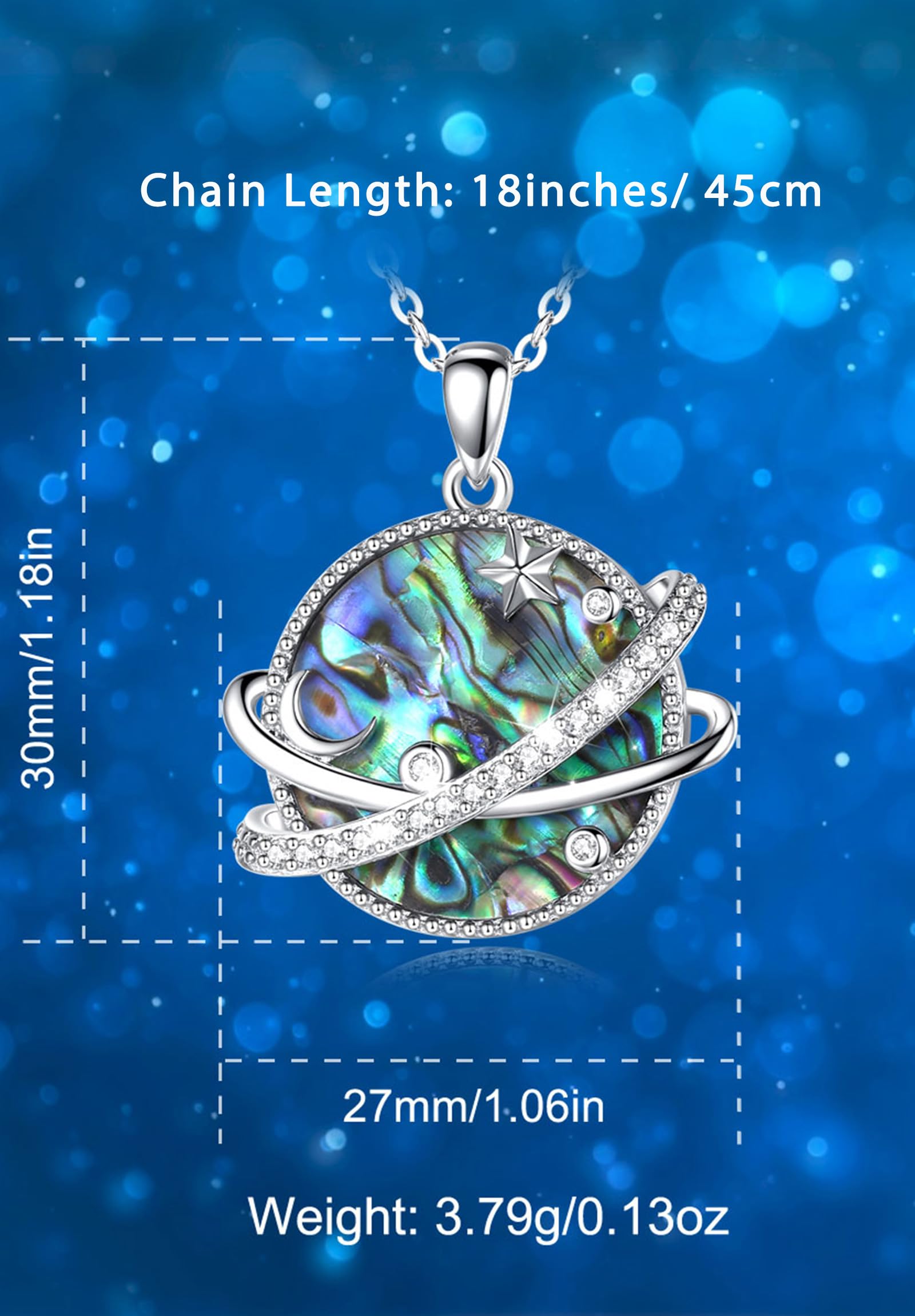 INFUSEU Abalone Moon Star Necklace Sterling Silver Pendant Women Space Planet Celestial Jewelry for Teen Teenager Universe Galaxy Cute Graduation Gifts Astronomy Lovers