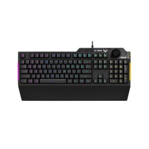 asus membrane gaming keyboard for pc - tuf k1 | programmable, onboard memory | dedicated volume knob, aura sync rgb & side lighting | detachable wrist rest | spill-resistant | highly durable | black