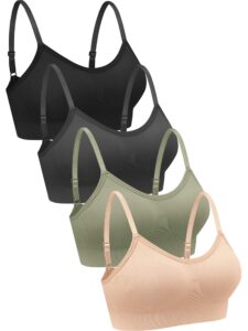 4 pieces neck bralettes wireless cami bra tank top bra sports bra for women girls (black, green, dark grey, pink,small)