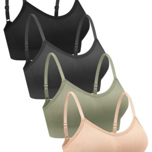 4 Pieces Neck Bralettes Wireless Cami Bra Tank Top Bra Sports Bra for Women Girls (Black, Green, Dark Grey, Pink,Small)