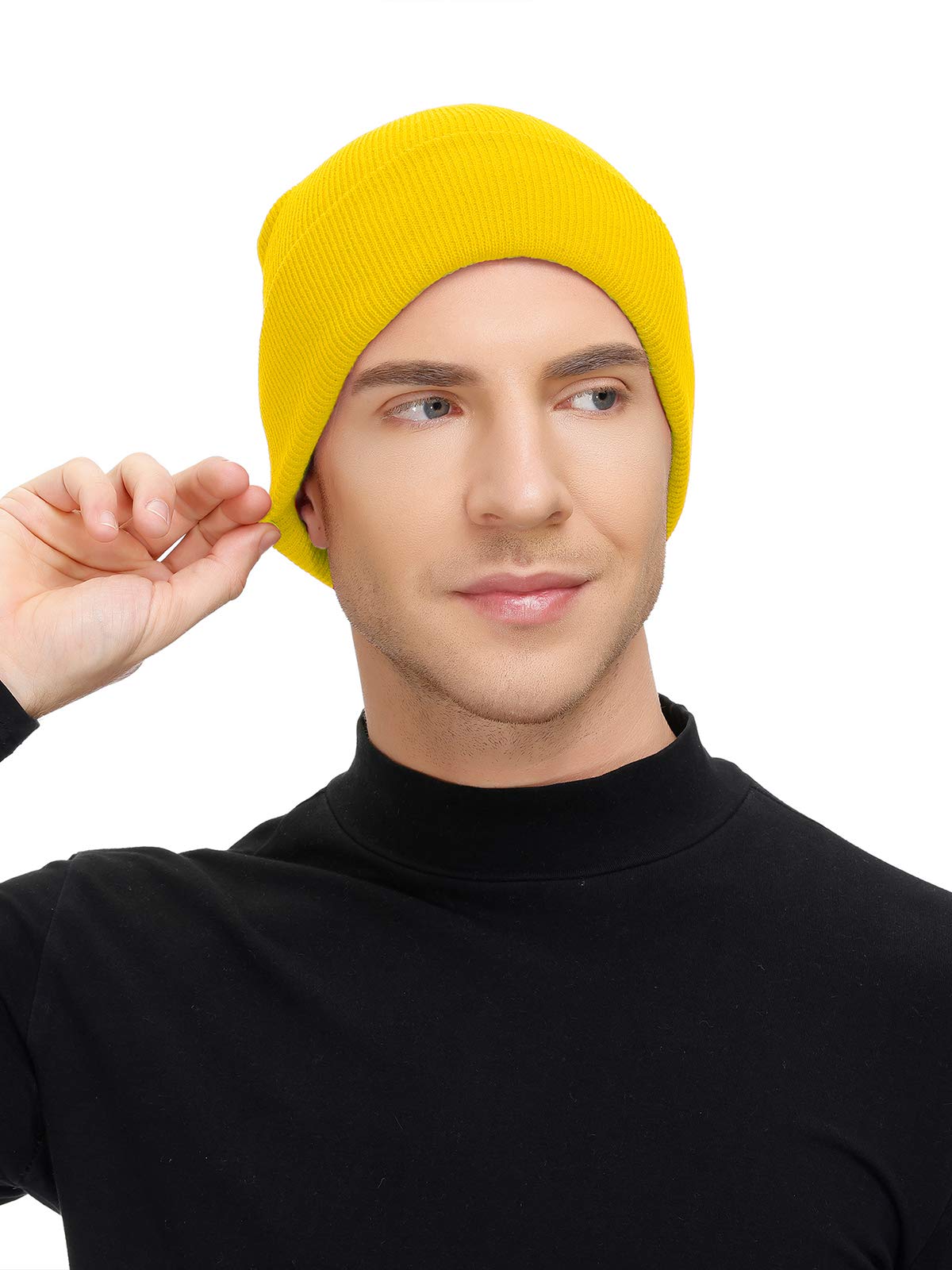 Century Star Beanie For Men Women Black Beanie Hat Soft Winter Beanies Cuff Beanie Skull Caps Knit Hats 1Pc Yellow One Size