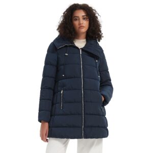 ikazz women's diamond quilted winter coat warm puffer,vegan down warm snow contrast color drawstring thicken water resistant windproof mid length packable shoreline jacket regular & plus sizes,navy s