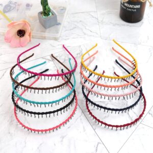 Framendino, 10 Pack Ribbon Wrapped Metal Headbands with Teeth Comb Hair Hoop Hairband for Women Girls