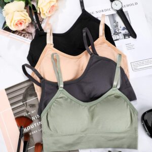 4 Pieces Neck Bralettes Wireless Cami Bra Tank Top Bra Sports Bra for Women Girls (Black, Green, Dark Grey, Pink,Small)