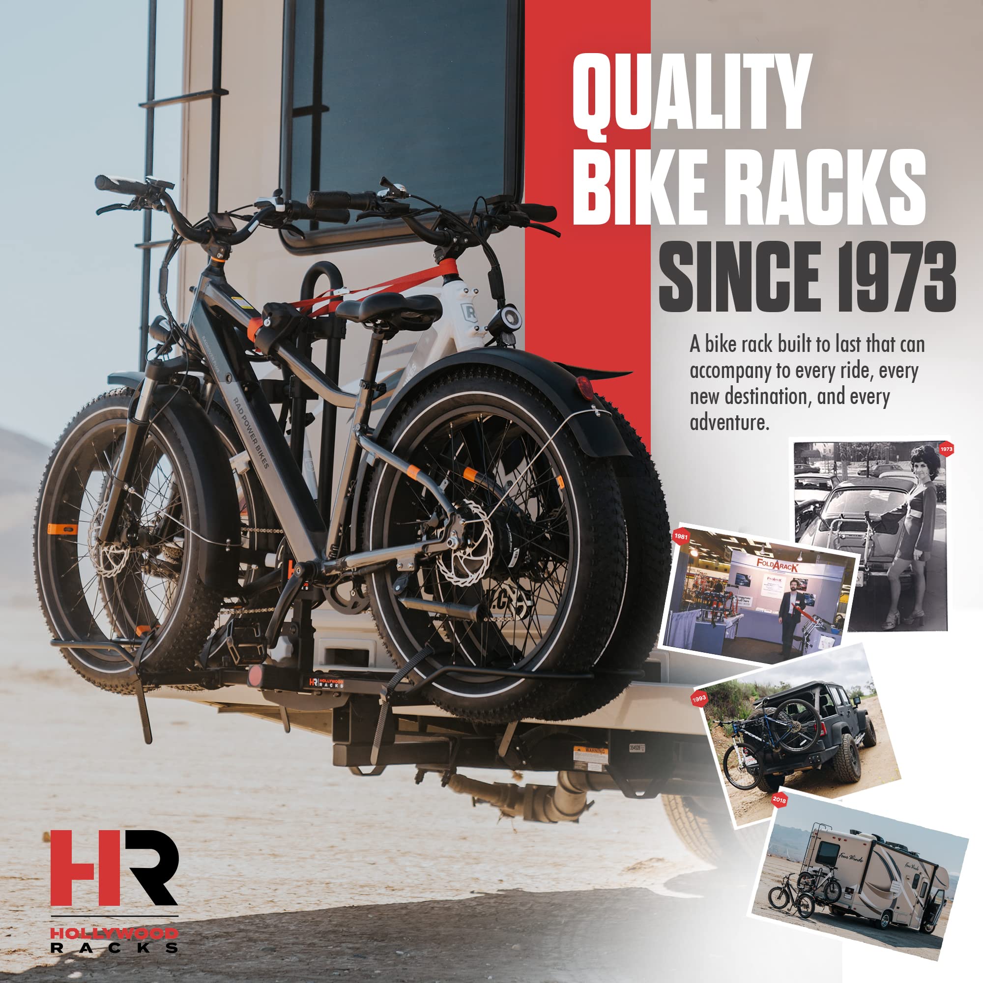 Hollywood RV Rider Hitch Bike Rack for 2 E-Bikes up to 80 lbs Each - Premium Electric Bike Rack for RV, Fifth Wheel, Flat Towed Vehicle - Durable for Standard and Fat Tire Bikes