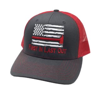 Trenz Shirt Company Firefighter Axe Flag Trucker Hat, First in Last Out