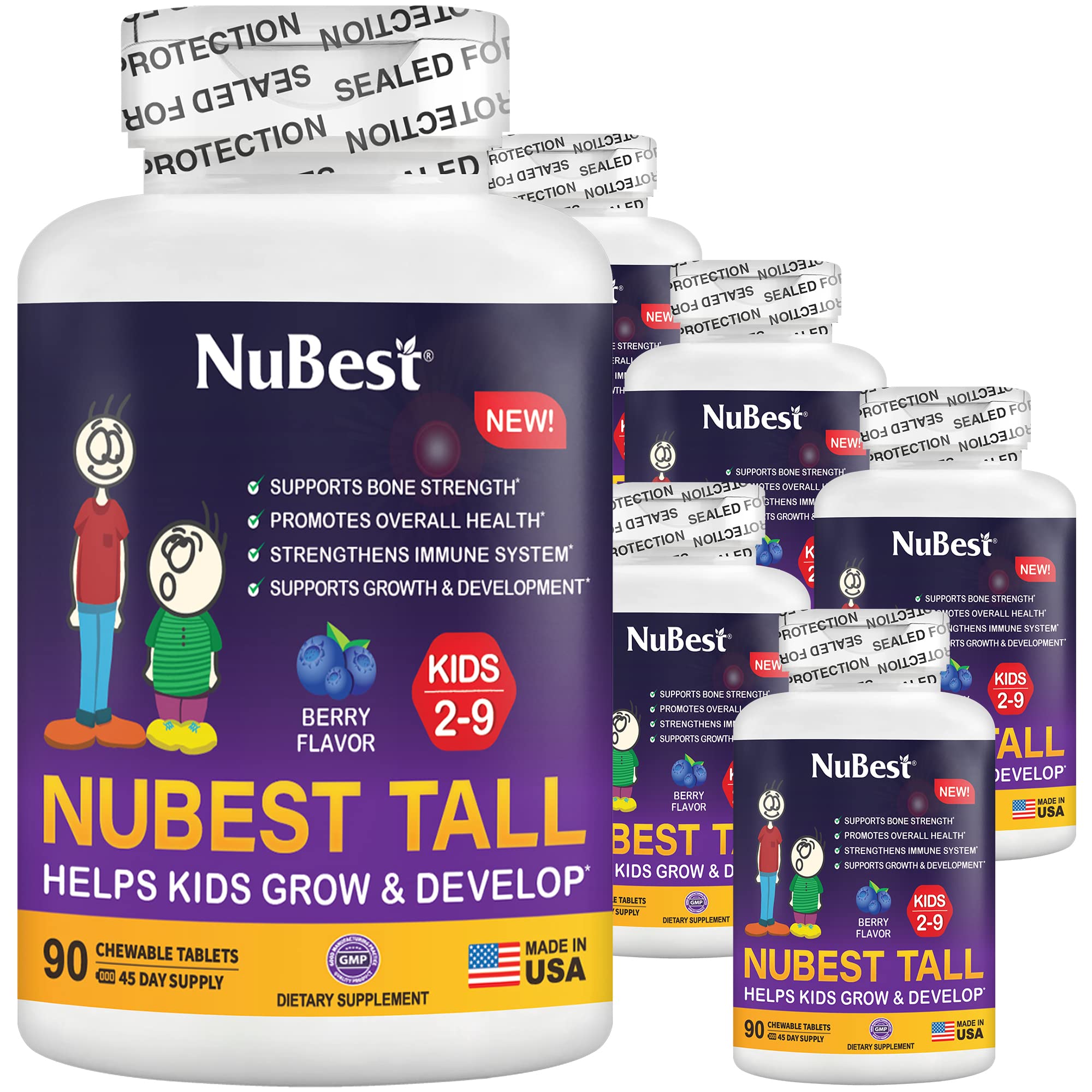 NuBest Tall Kids - Toddlers Vitamins and Kids Vitamins for Age 2 to 9 - Healthy Height Growth & Height Booster with Multivitamins & Minerals for Kids Ages 2 to 9 | 90 Chewable Tablets | 6 Pack