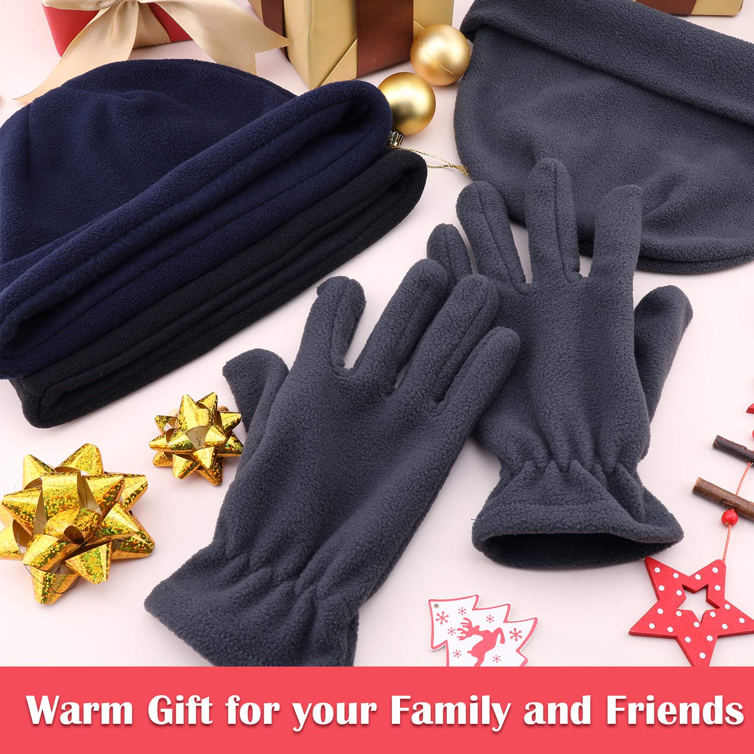 9 Pieces Mens Hat Neck Warmer and Gloves Set Thermal Fleece Beanies Scarves Gloves for Man Winter Warm Supplies(Multiple Color)