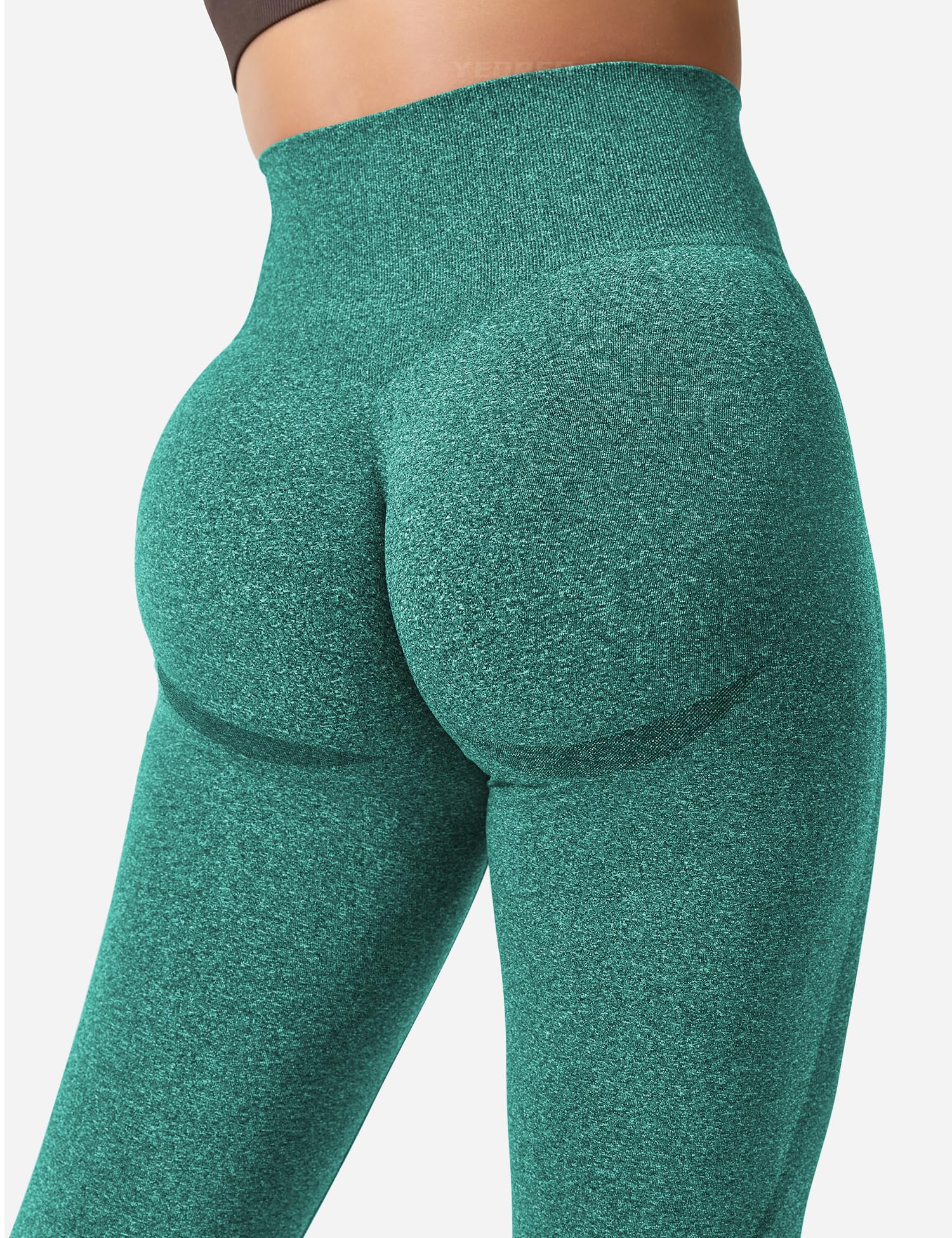 YEOREO Women Seamless Workout Leggings Gym High Waist Smile Contour Yoga Pants Green