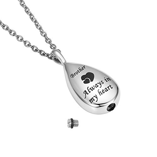 GLDZ Cremation Jewelry for Ashes,Always in My Heart Carved Necklace Stainless Steel Waterproof Pendant for mom & dad with Filling Kit (Brother)