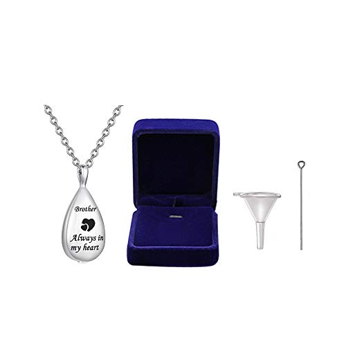 GLDZ Cremation Jewelry for Ashes,Always in My Heart Carved Necklace Stainless Steel Waterproof Pendant for mom & dad with Filling Kit (Brother)