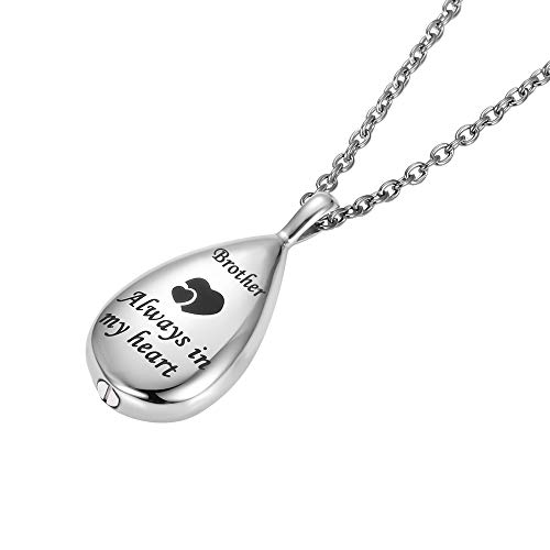 GLDZ Cremation Jewelry for Ashes,Always in My Heart Carved Necklace Stainless Steel Waterproof Pendant for mom & dad with Filling Kit (Brother)