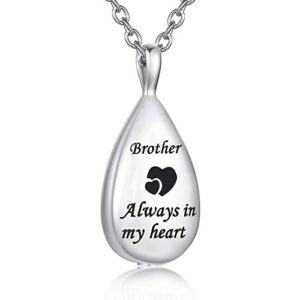 gldz cremation jewelry for ashes,always in my heart carved necklace stainless steel waterproof pendant for mom & dad with filling kit (brother)