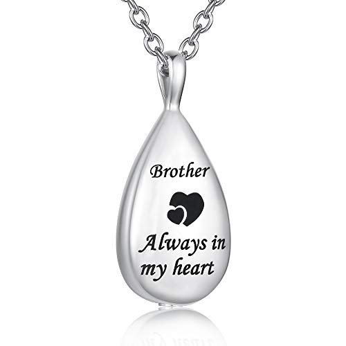 GLDZ Cremation Jewelry for Ashes,Always in My Heart Carved Necklace Stainless Steel Waterproof Pendant for mom & dad with Filling Kit (Brother)