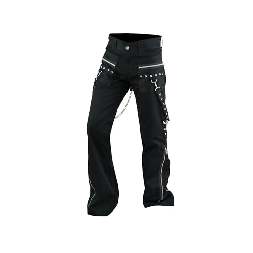 Women's Chains Black Rhinestones Gothic Punk Emo Pants Straps Baggy Pants