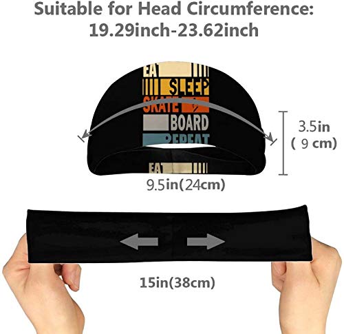 Honge Eat Sleep Skateboard Repeat Sports Headband Head Scarf for Running Yoga Basketball, Gym, Ourtdoor Indoor Activities