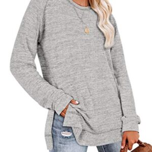 Aokosor Womens Tops 2024 Trendy Oversized Casual Sweaters Long Sleeve Shirts Light Grey L