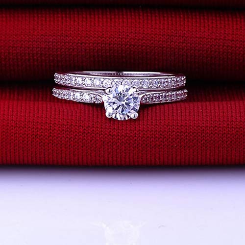 SEniutarm Engagement Love Rings Wedding Bands Women Engagement Wedding 2Pcs Set Cubic Zirconia 925 Sterling Silver Rings Size 6-10 for Women/Girl Finger Rings DIY Jewelry Gifts - US 7