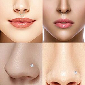 SCERRING 20G Nose Rings Hoop Stainless Steel Bone L Shaped Screw CZ Heart Nose Studs Cartilage Tragus Earrings Piercing Ring Hoop Body Jewelry Set 48PCS Mix Color 1#