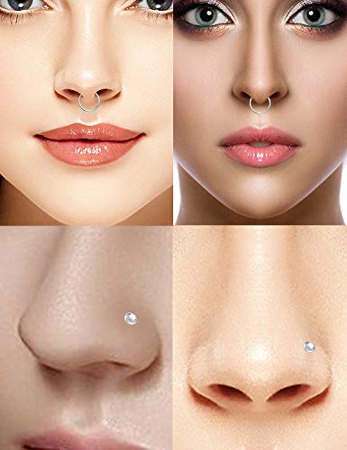 SCERRING 20G Nose Rings Hoop Stainless Steel Bone L Shaped Screw CZ Heart Nose Studs Cartilage Tragus Earrings Piercing Ring Hoop Body Jewelry Set 48PCS Mix Color 1#