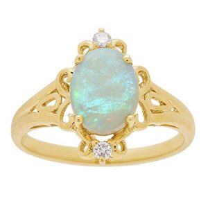 gin & grace 14k yellow gold natural opal & diamond (i1,i2) engagement propose promise ring for women