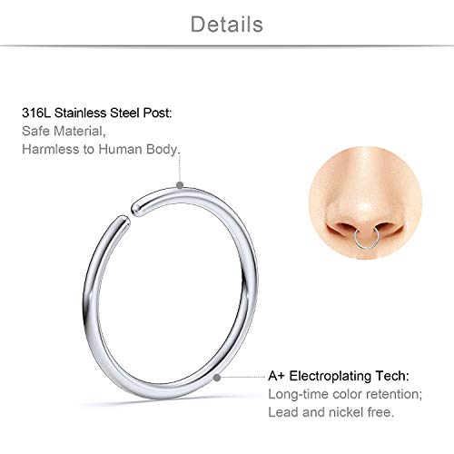 SCERRING 20G Nose Rings Hoop Stainless Steel Bone L Shaped Screw CZ Heart Nose Studs Cartilage Tragus Earrings Piercing Ring Hoop Body Jewelry Set 48PCS Mix Color 1#