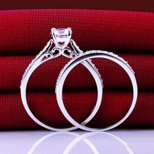 SEniutarm Engagement Love Rings Wedding Bands Women Engagement Wedding 2Pcs Set Cubic Zirconia 925 Sterling Silver Rings Size 6-10 for Women/Girl Finger Rings DIY Jewelry Gifts - US 7