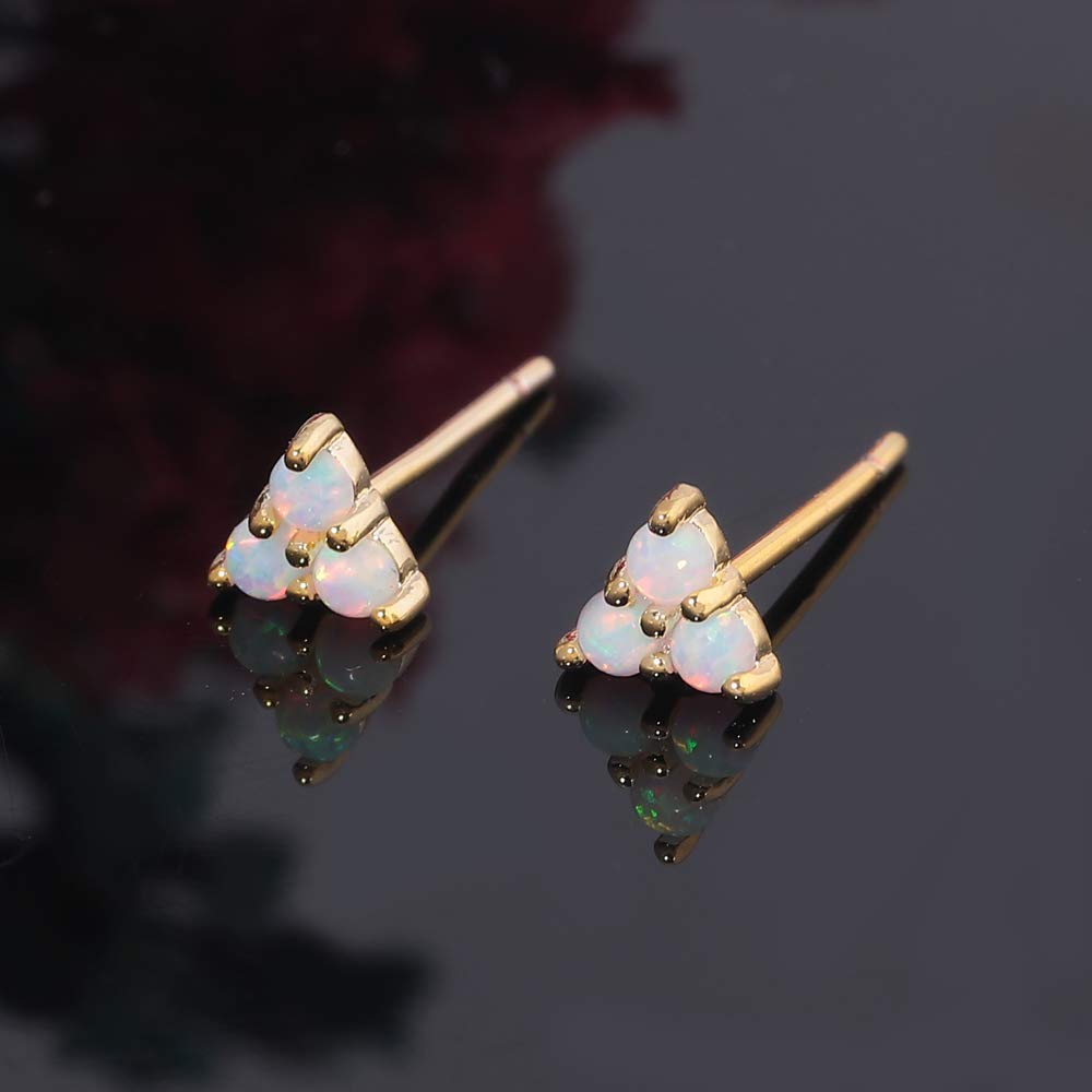 CiNily Tiny Triangle Opal Stud Earrings, 14K Yellow Gold Plated Hypoallergenic Small Gold Earrings for Women Cartilage Jewelry