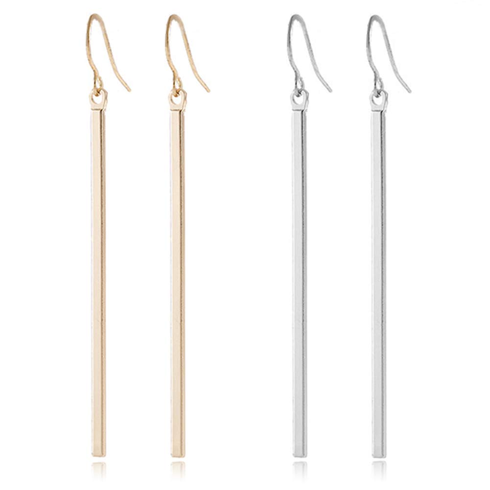 Gmillions Minimalist Vertical Long Bar Earrings Gold Silver Plated Drop Line Dangle Geometric jewelry for Women Girls set 2pcs (Gold+Silver)