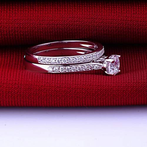 SEniutarm Engagement Love Rings Wedding Bands Women Engagement Wedding 2Pcs Set Cubic Zirconia 925 Sterling Silver Rings Size 6-10 for Women/Girl Finger Rings DIY Jewelry Gifts - US 7