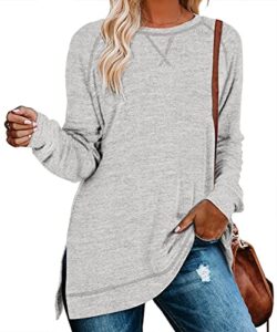 aokosor womens tops 2024 trendy oversized casual sweaters long sleeve shirts light grey l