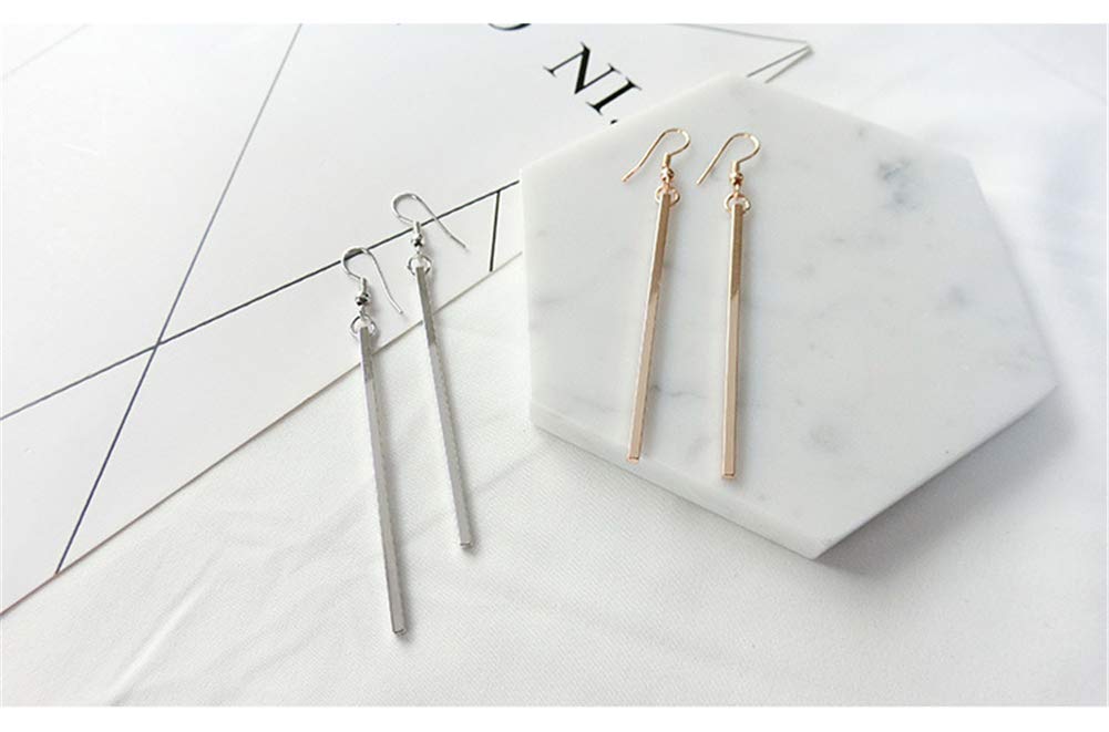 Gmillions Minimalist Vertical Long Bar Earrings Gold Silver Plated Drop Line Dangle Geometric jewelry for Women Girls set 2pcs (Gold+Silver)