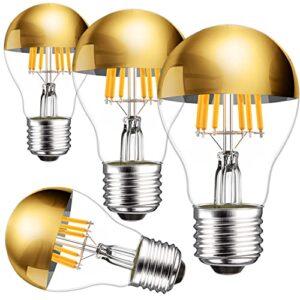 half chrome light bulb, gold tipped light bulb dimmable, 6w (60 watt equivalent), a19 a shape decorative led bulbs, 2700k warm white, filament led edison bulb, e26 base, pack of 4