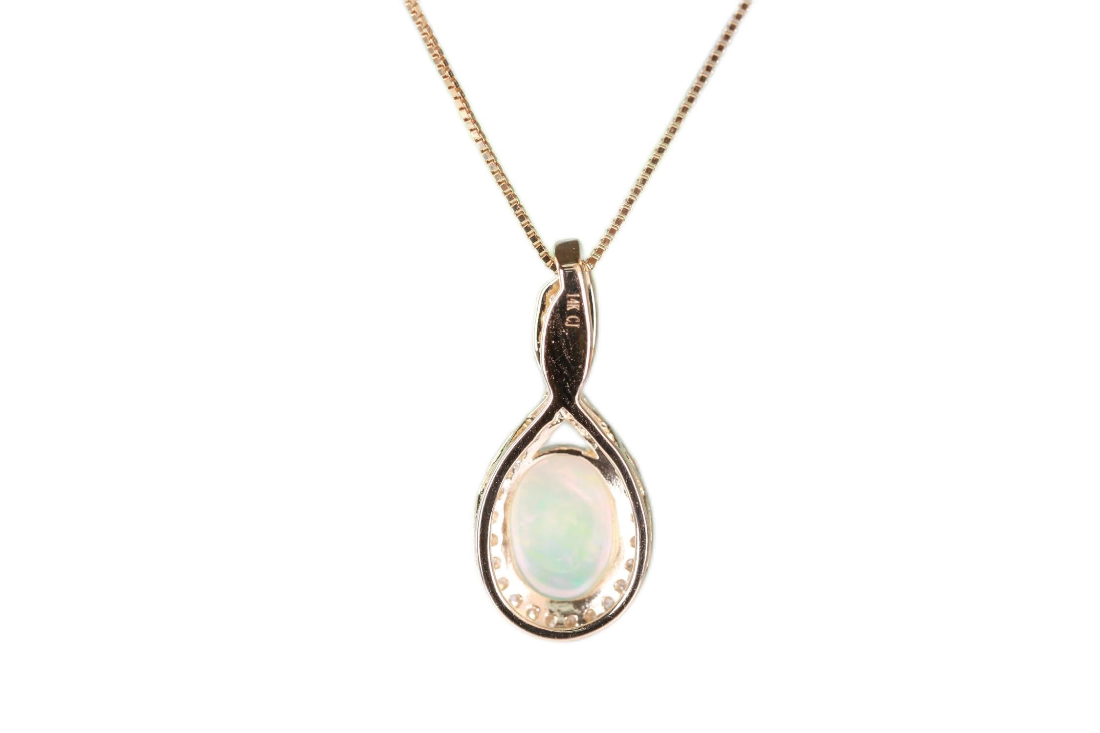 Gin & Grace Valentine's Jewelry 10K Yellow Gold Natural Australian Opal Diamond (I1,I2) Pendant Necklace for Women