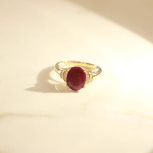 Gin & Grace 14K Yellow Gold Genuine Ruby Ring with Diamonds for women | Ethically, authentically & organically sourced (Oval-cut) shaped Ruby hand-crafted jewelry for her | Ruby Ring for women