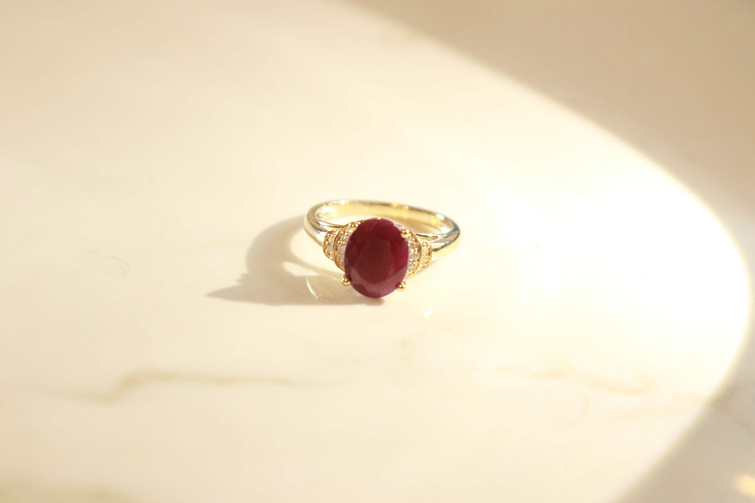 Gin & Grace 14K Yellow Gold Genuine Ruby Ring with Diamonds for women | Ethically, authentically & organically sourced (Oval-cut) shaped Ruby hand-crafted jewelry for her | Ruby Ring for women