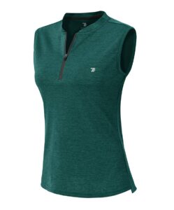 ysento women's golf apparel shirts clothes outfits sleeveless 1/4 zip collarless dry fit upf 50+ tennis polo tank tops army green size xxl