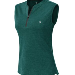 YSENTO Women's Golf Apparel Shirts Clothes Outfits Sleeveless 1/4 Zip Collarless Dry Fit UPF 50+ Tennis Polo Tank Tops Army Green Size XXL