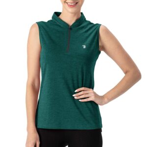 YSENTO Women's Golf Apparel Shirts Clothes Outfits Sleeveless 1/4 Zip Collarless Dry Fit UPF 50+ Tennis Polo Tank Tops Army Green Size XXL