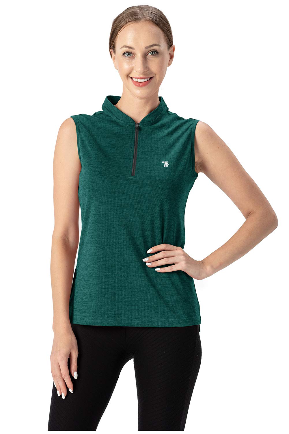 YSENTO Women's Golf Apparel Shirts Clothes Outfits Sleeveless 1/4 Zip Collarless Dry Fit UPF 50+ Tennis Polo Tank Tops Army Green Size XXL