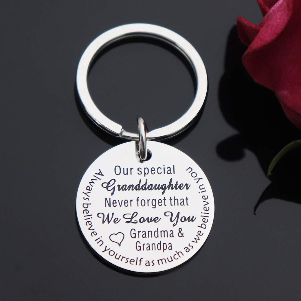 CHENVA Grandparents to Granddaughter Gifts Never Forget That We Love You Keychain Inspirational Gift for Granddaughter (Our Special Granddaughter)