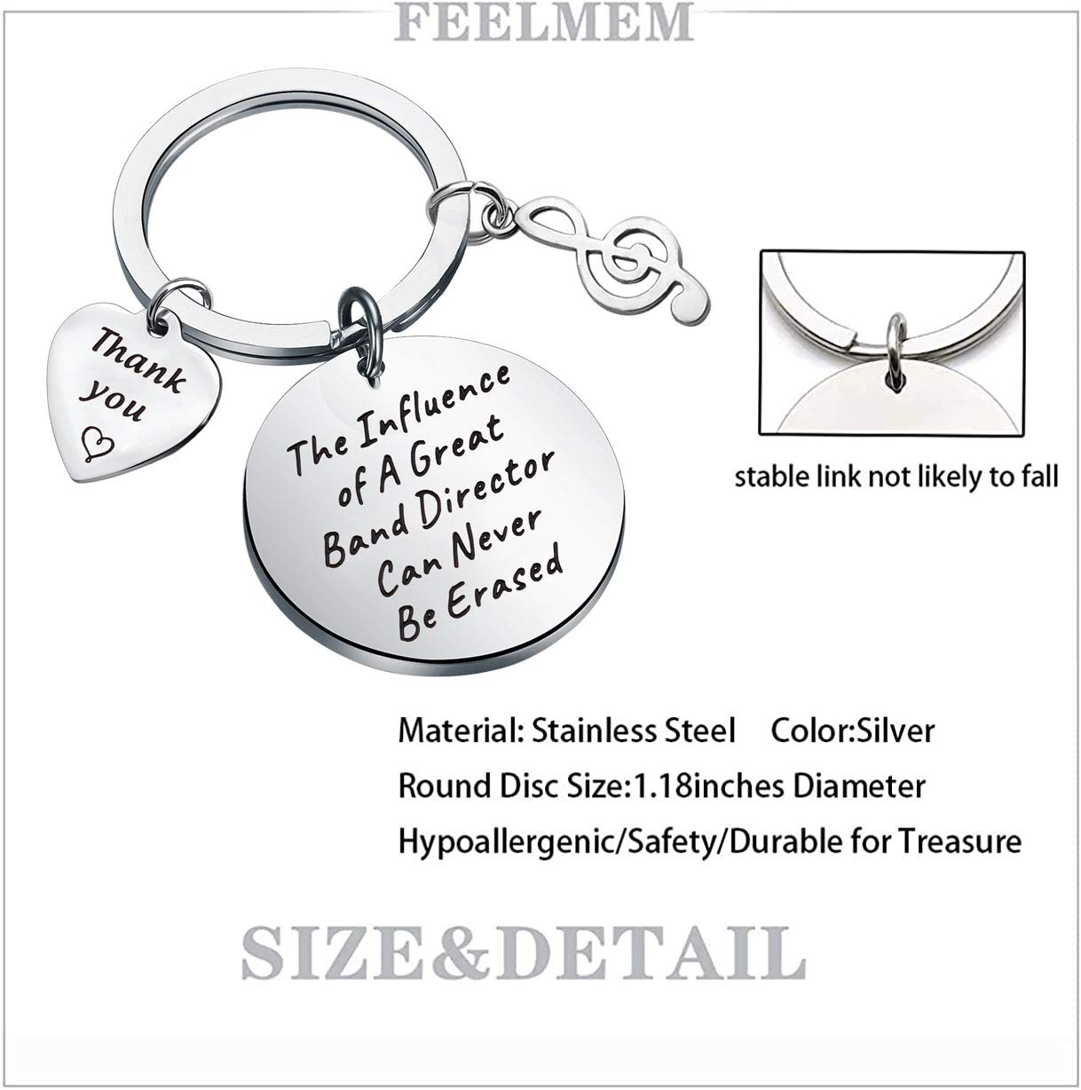 FEELMEM Band Director Gift Music Director Keychain Music Teacher Gift The Influence Of A Great Band Director Can Never Erased Gift for Band Teacher Choir Director (Band Director)