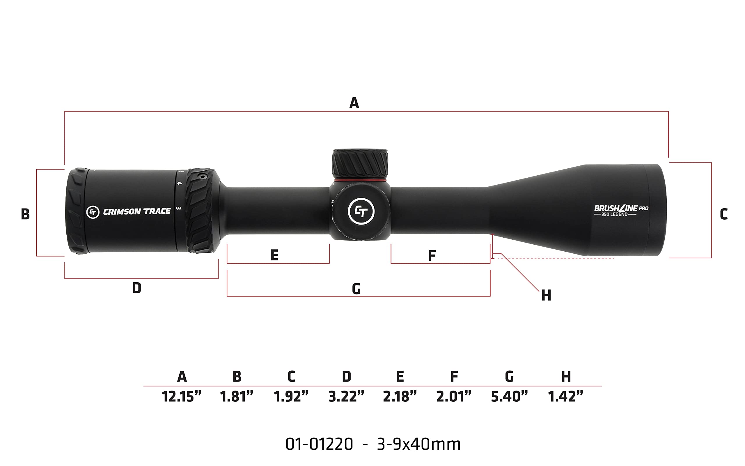 Crimson Trace Brushline Pro 3-9x40mm Riflescope with SFP, BDC 350 Legend Reticle, Lightweight Solid Construction, Scope Caps and Lens Cloth for Hunting, Shooting and Outdoor