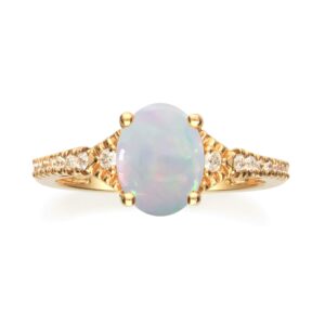 gin & grace 10k yellow gold oval-cut natural opal and diamond (i1,i2) engagement propose promise ring for women