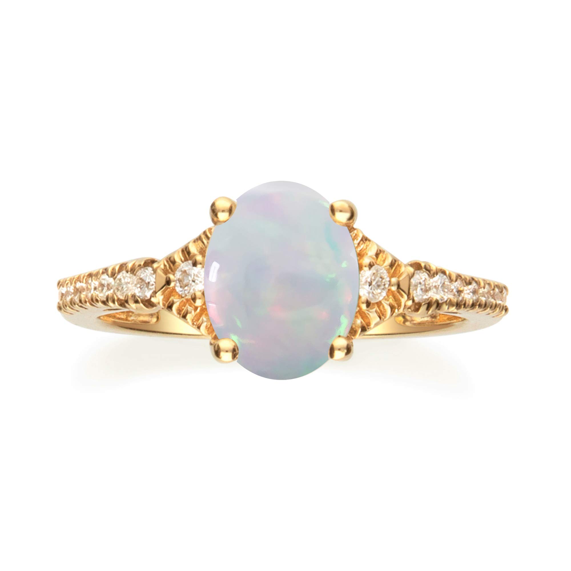 Gin & Grace 10k Yellow Gold Oval-cut Natural Opal and Diamond (I1,I2) Engagement Propose Promise Ring for Women