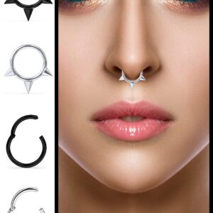 SCERRING 16G Septum Jewelry Stainless Steel Hinged Seamless Nose Hoop Ring Cartilage Daith Tragus Clicker Rings Retainer Body Piercing Jewelry 20PCS Silver & Black