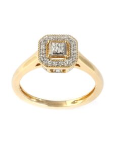 sterling silver with yellow gold plating 1/10ct tdw radiant-cut diamond framed fashion ring by diamond hub love gift for women(i-j, i2)6.5