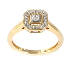 Sterling Silver with Yellow Gold Plating 1/10Ct TDW Radiant-Cut Diamond Framed Fashion Ring by Diamond Hub Love Gift for Women(I-J, I2)6.5