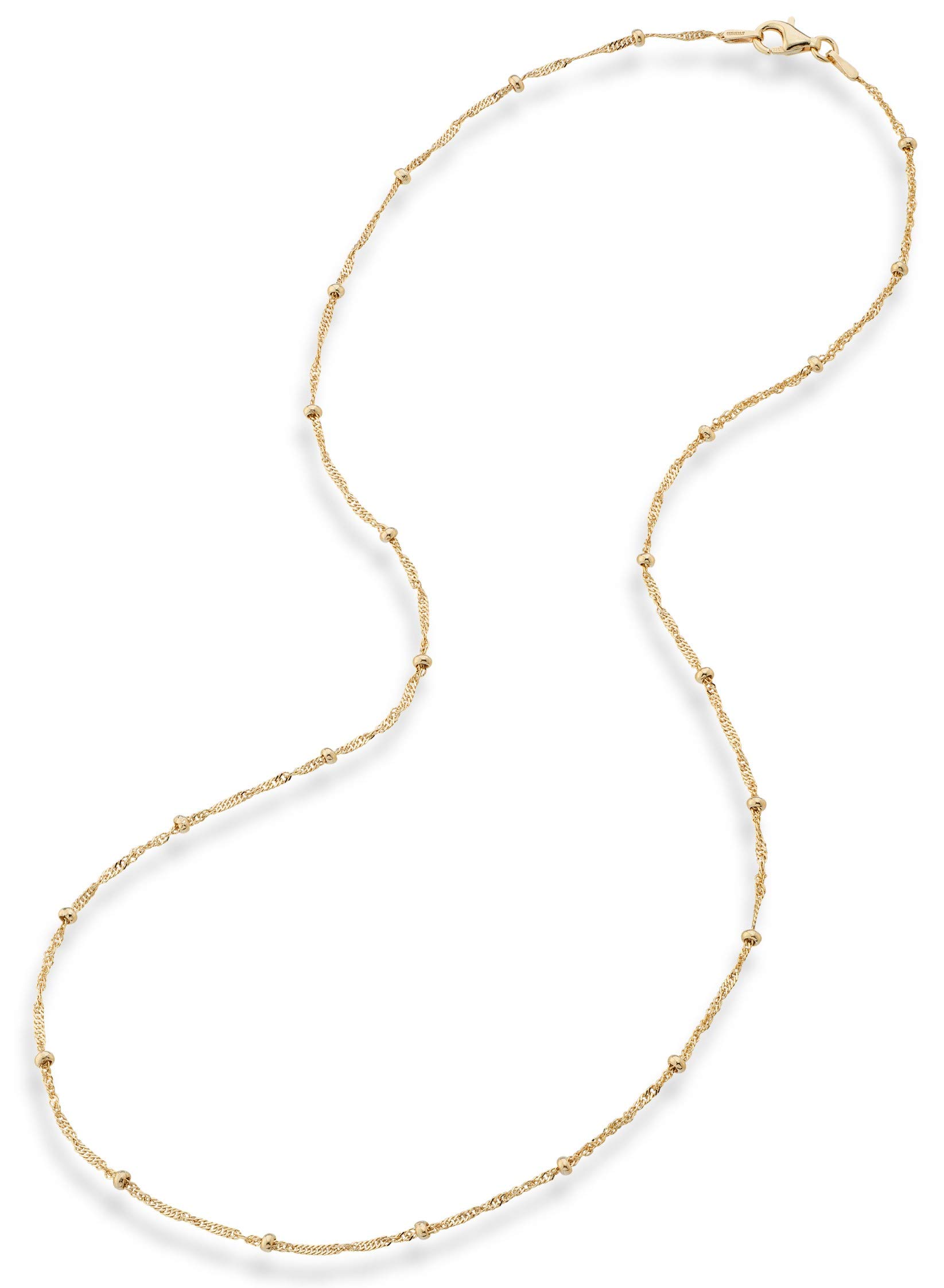 Miabella Italian 18K Gold Over Silver Italian Singapore Bead Chain Station Necklace for Women, Made in Italy (Length 18 Inch (women's average length))