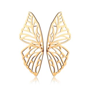 fashion hollow big butterfly drop dangle earrings gold exaggerated butterfly wings personality stud earrings for women(gold)